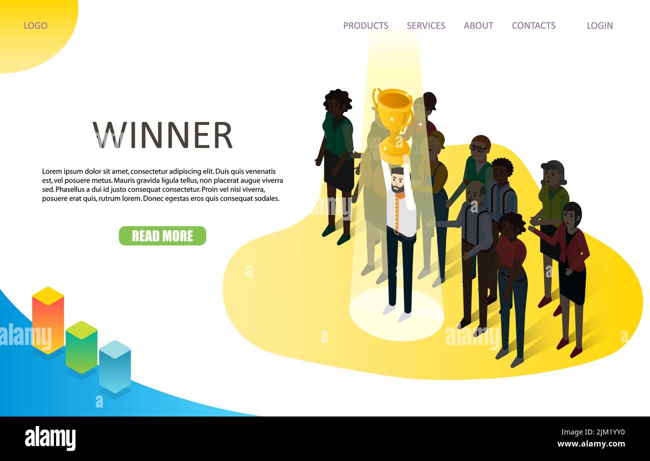 Winner landing page website template. Vector isometric business team ...