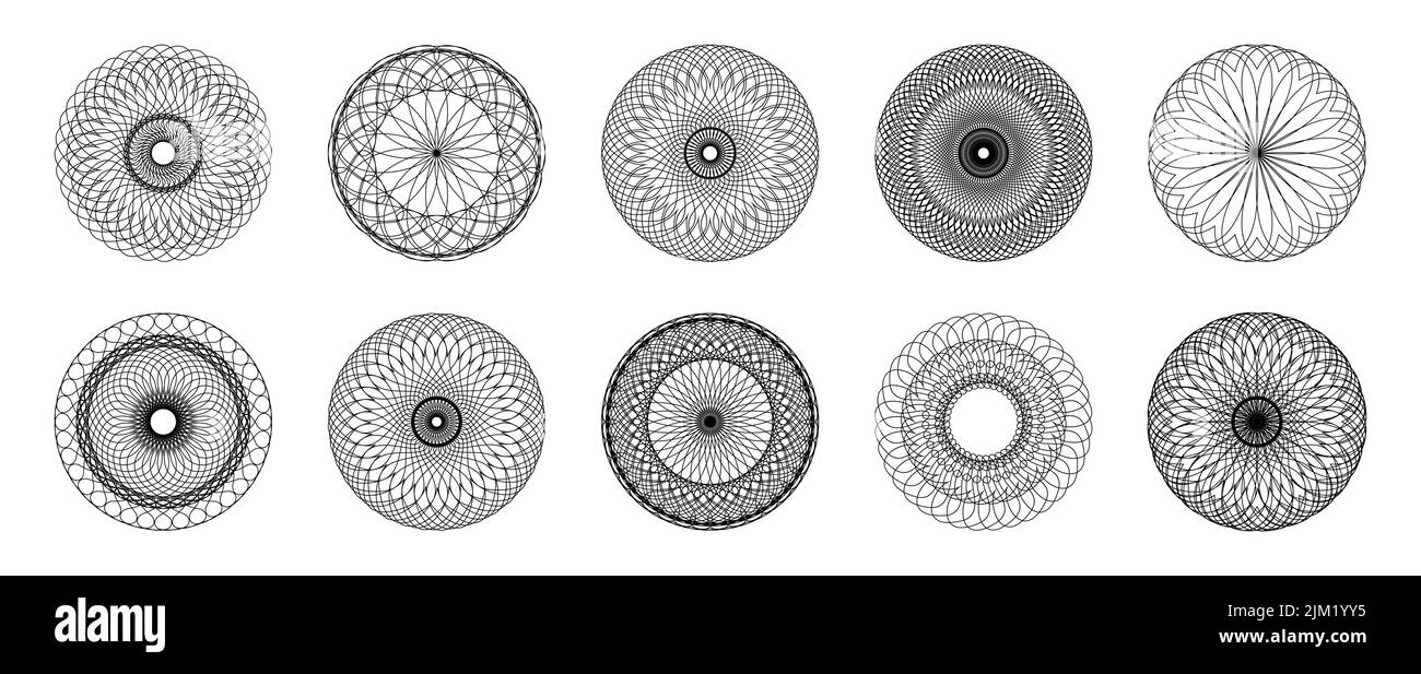 Abstract guilloche set. Circle ornate decorative patterns for ...