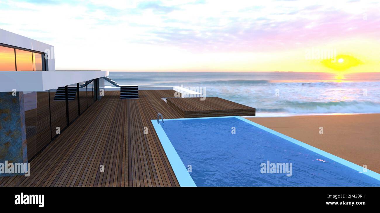 Wonderful wooden terrace with a swimming pool on the roof of an ...