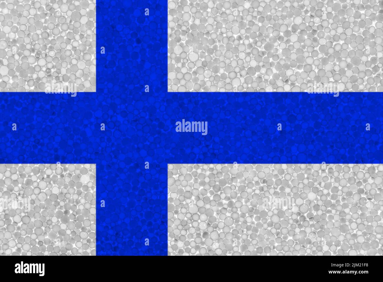 Finland flag on styrofoam texture. national flag painted on the surface ...