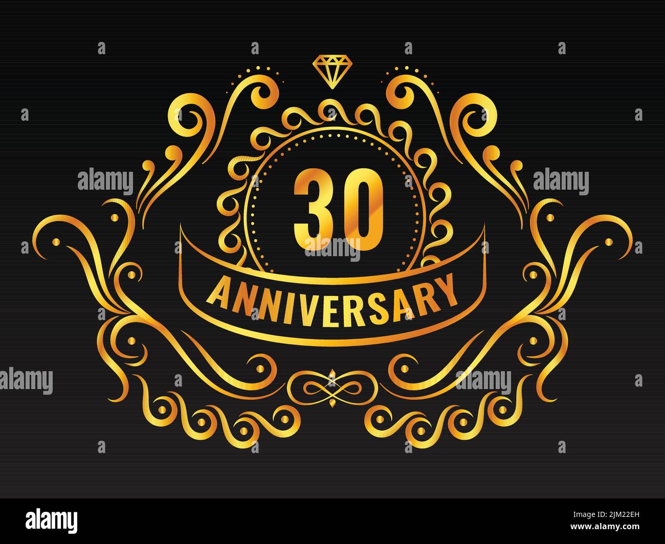 Golden 30th Anniversary Emblem Logo With Flourish Or Motif On Black ...