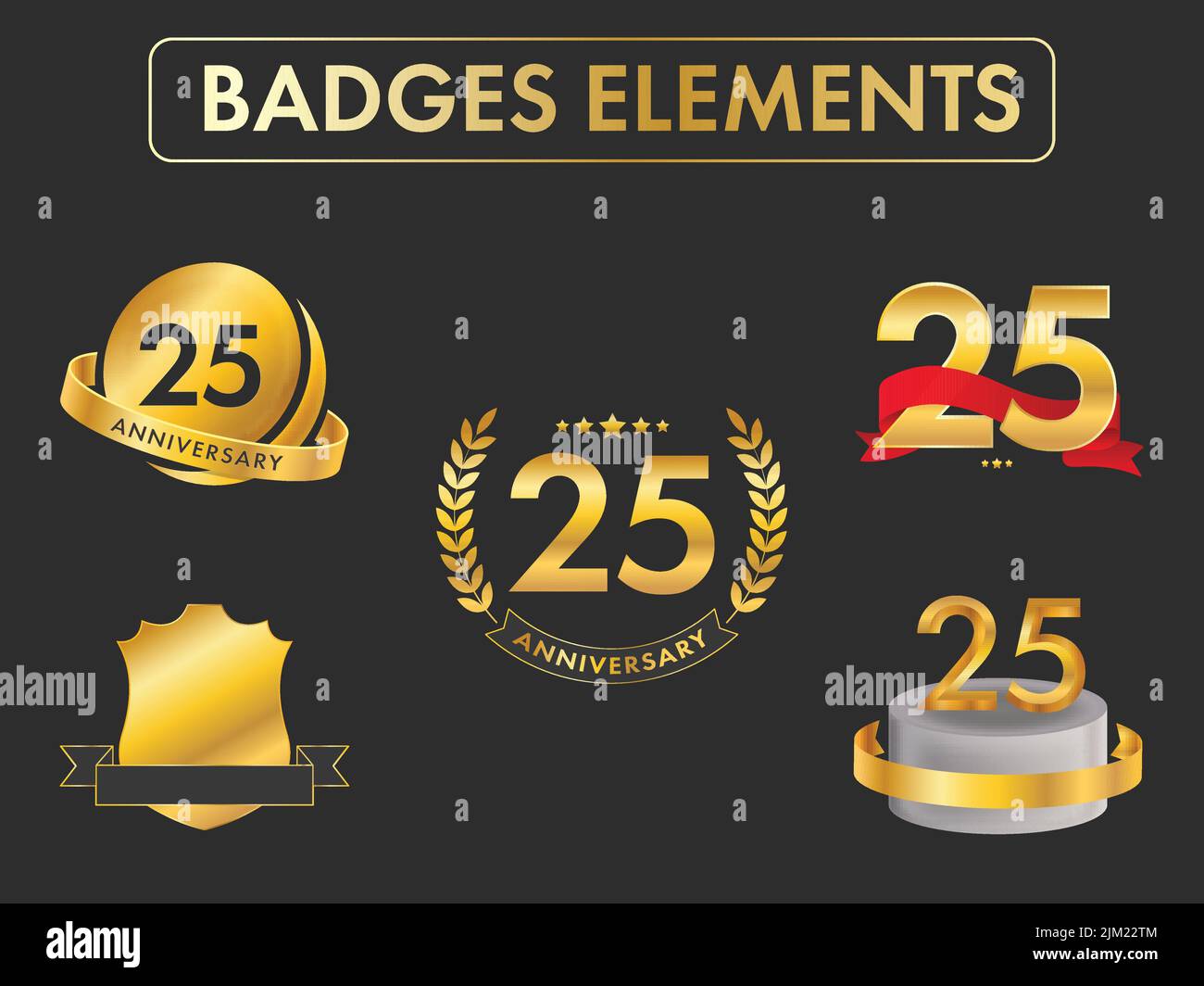 Set Of 25 Anniversary Emblem Logo, Badge, Label On Black Background ...