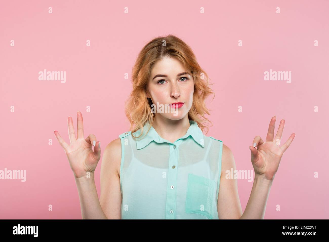 ok gesture woman showing sign hands sarcasm irony Stock Photo - Alamy
