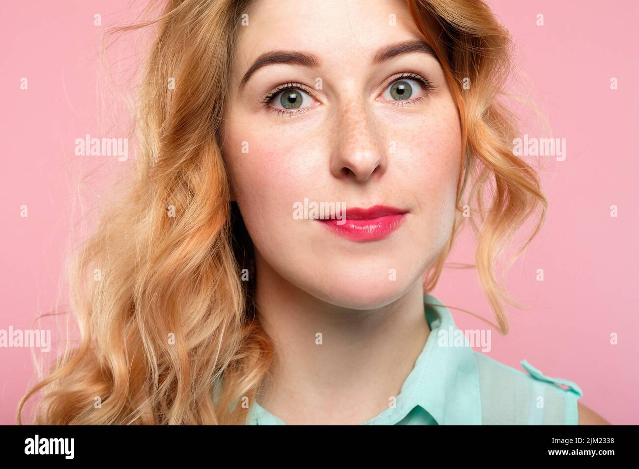 cute girl freckles smiling eyes content sweet face Stock Photo - Alamy