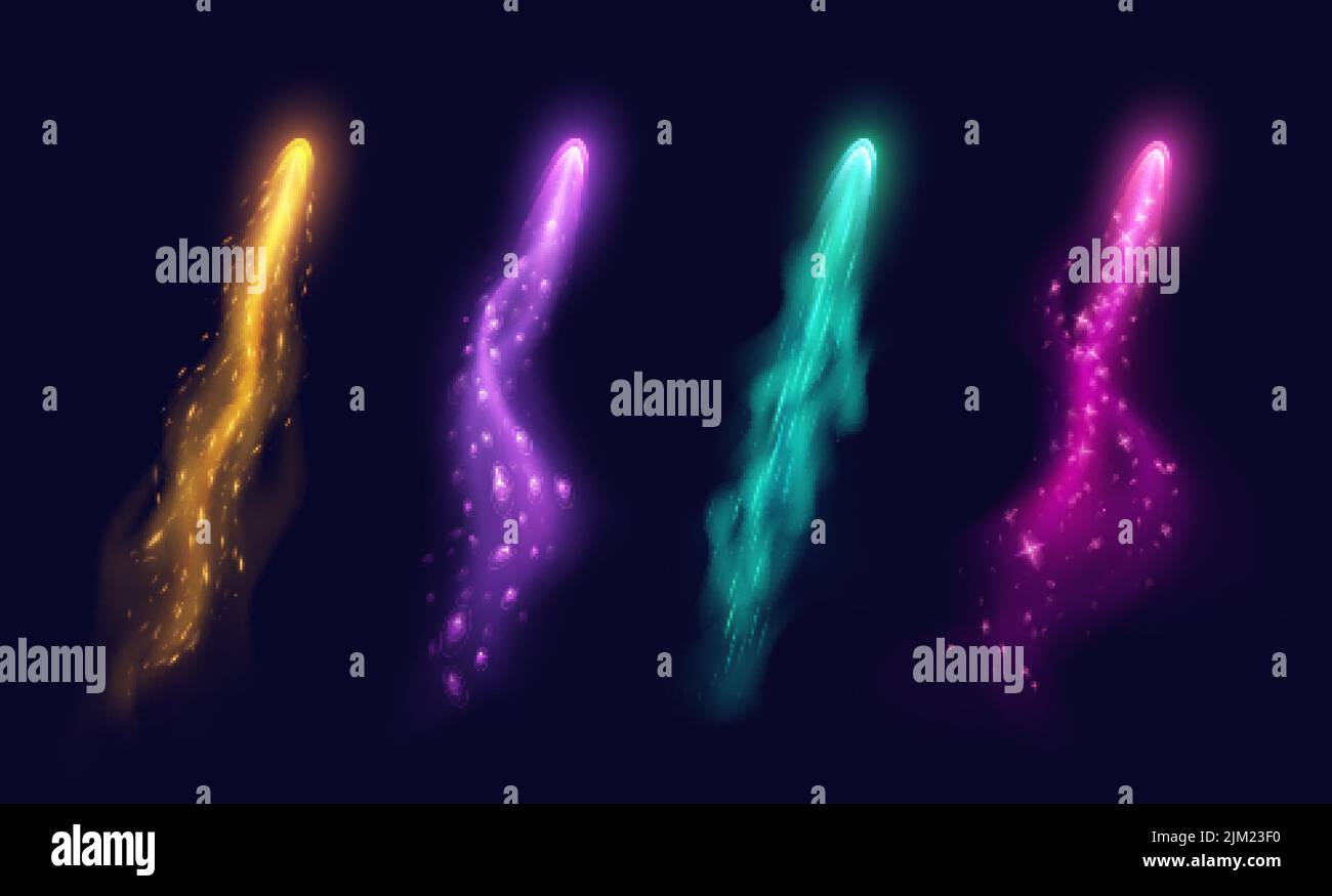 Vfx arrow effect, magic light trails with colorful haze and sparkles ...