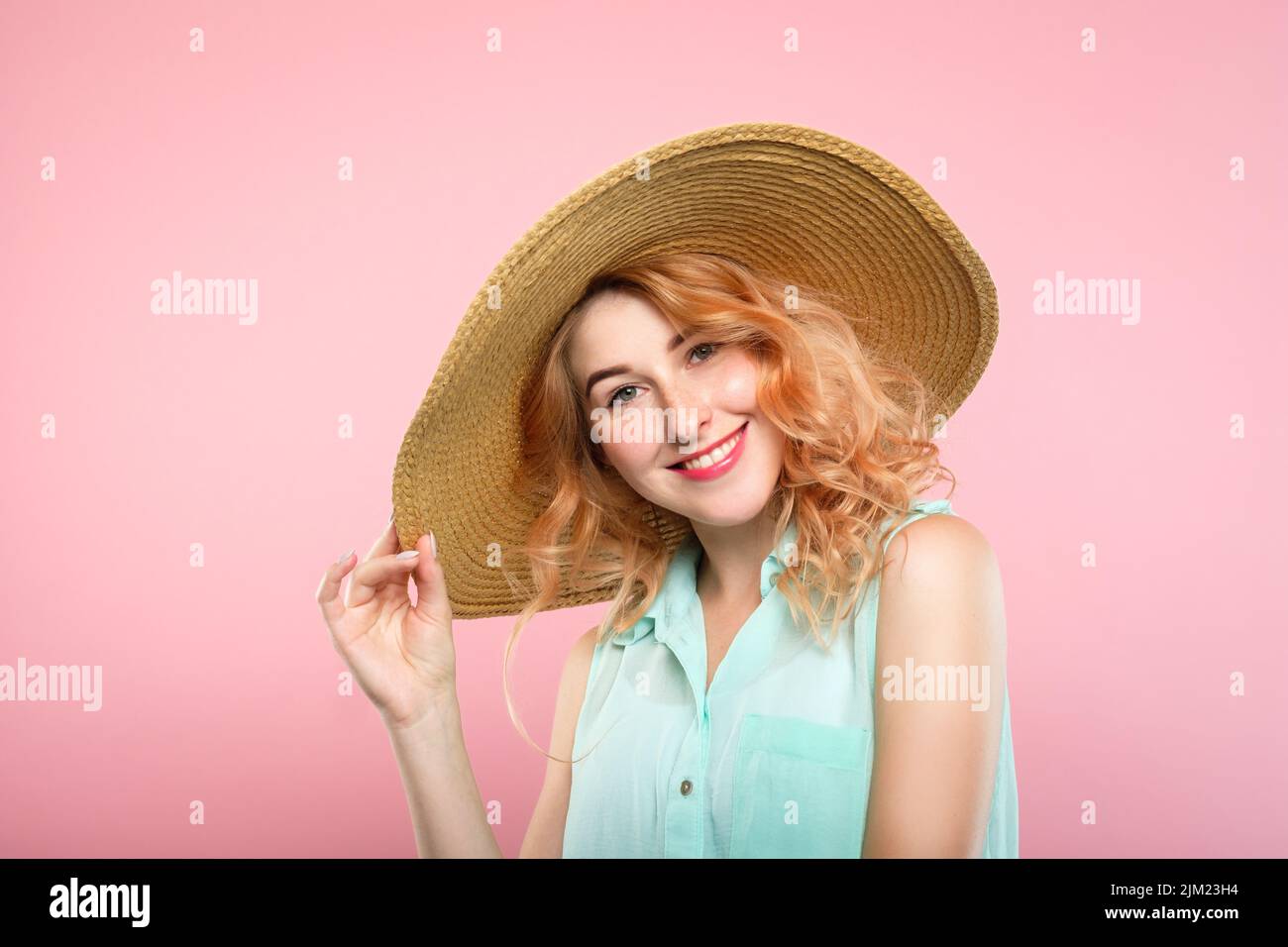 emotion expression happy joyful girl smile sunhat Stock Photo - Alamy