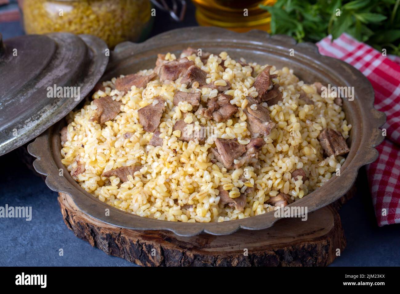 From traditional delicious Turkish cuisine; Bulgur pilaf with meat ...