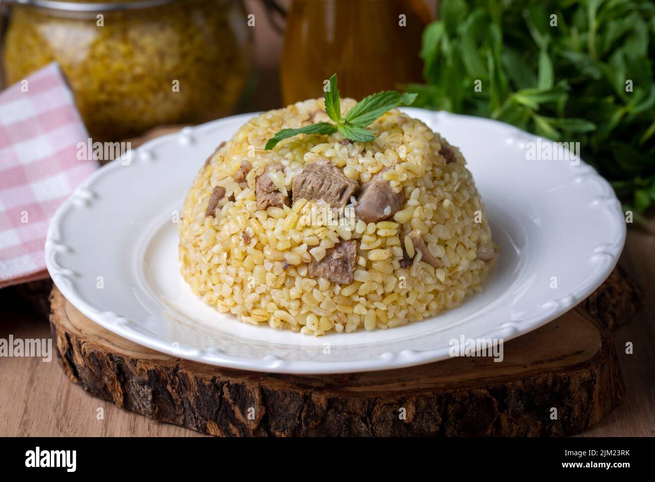 From traditional delicious Turkish cuisine; Bulgur pilaf with meat ...