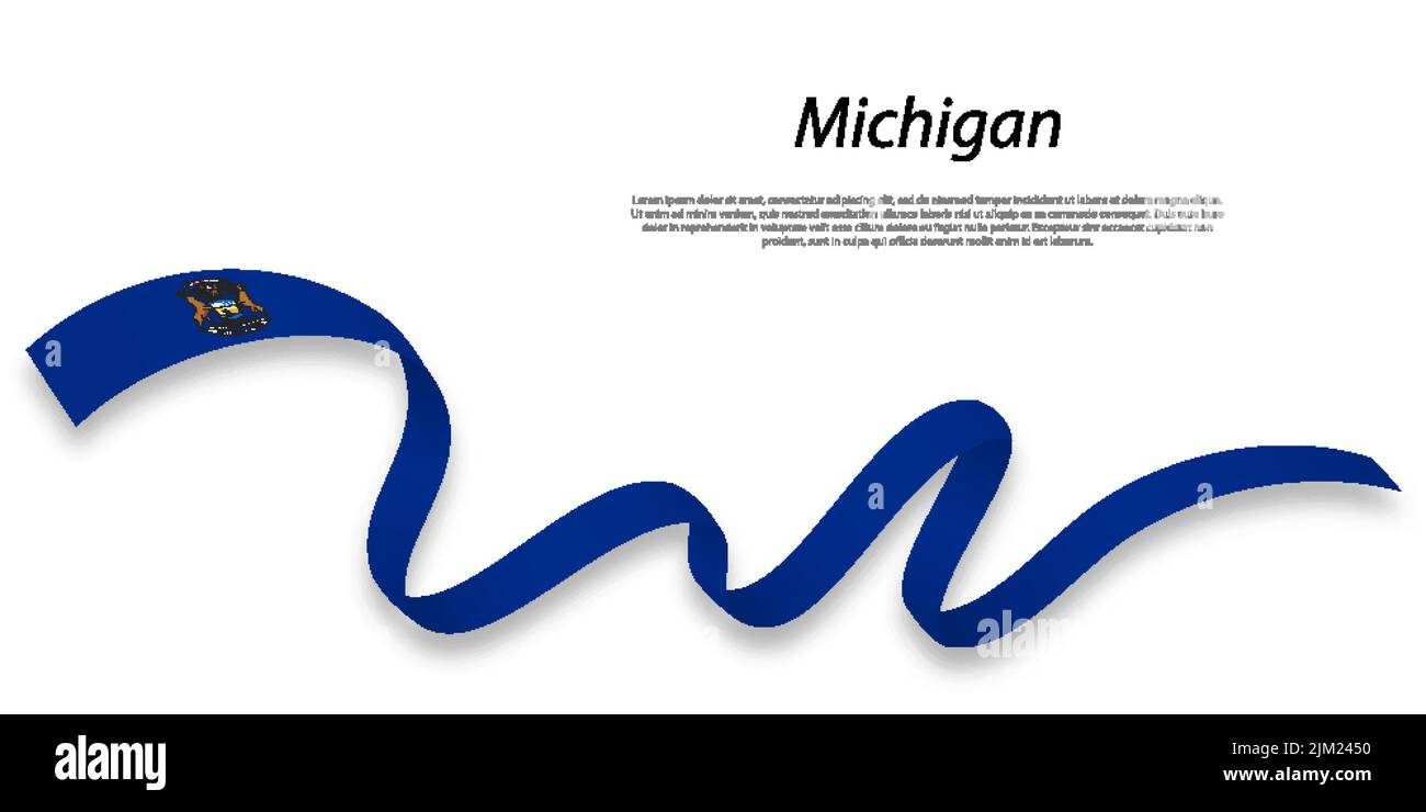 Waving ribbon or stripe with flag of Michigan is a state of United ...