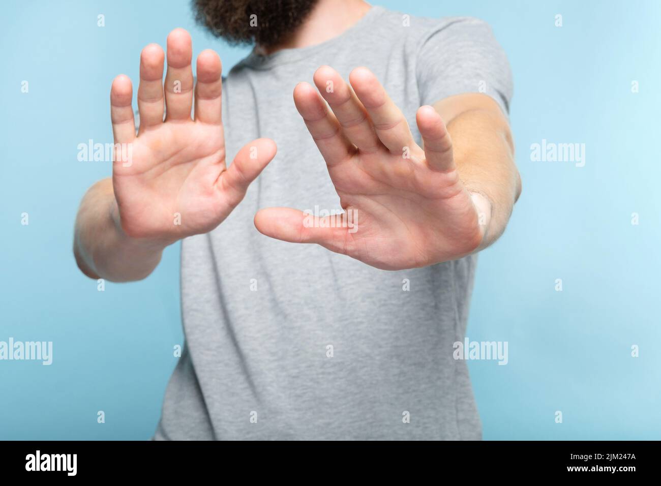 no rejection refusal man hands palms push away Stock Photo - Alamy
