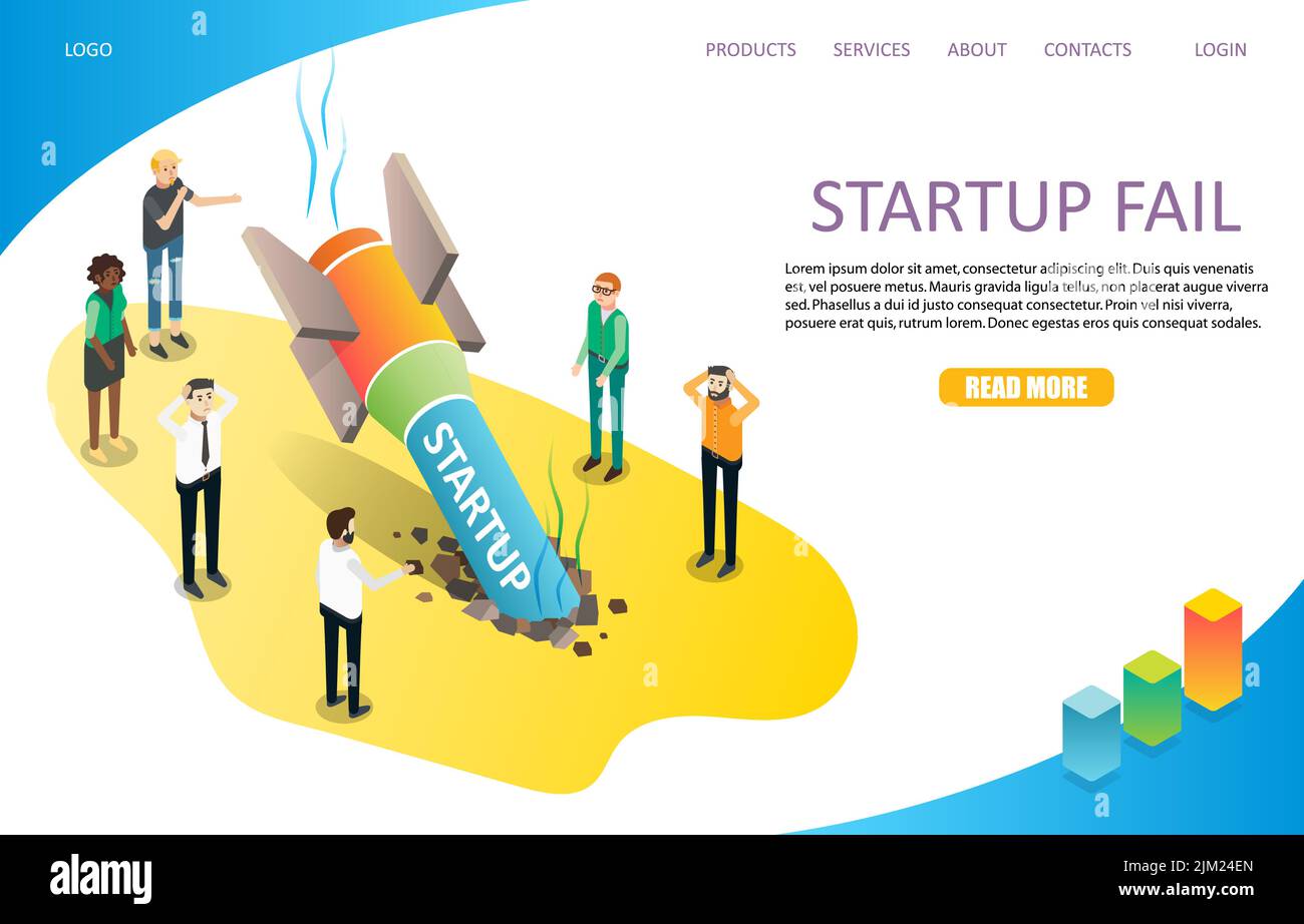 Startup fail landing page website template. Vector isometric ...