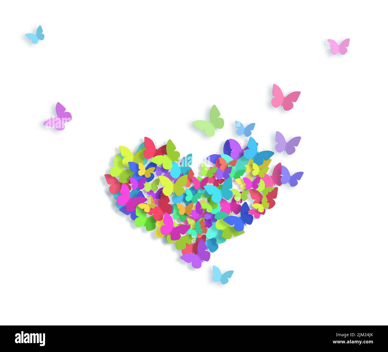 Decorative flying butterflies pattern in heart shape isolated on white ...