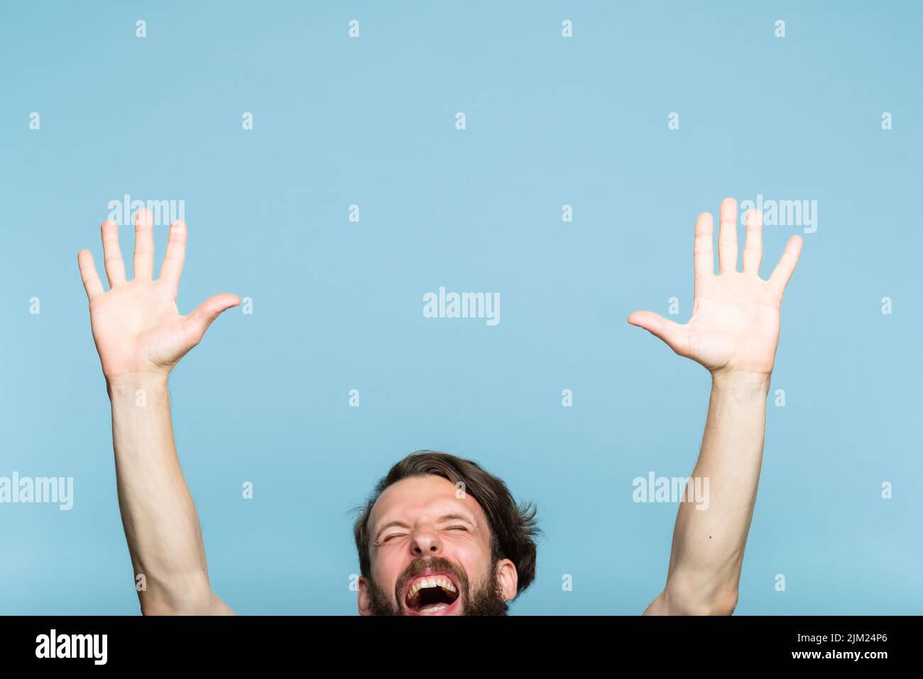 happiness enjoyment excited man hands air emotion Stock Photo - Alamy
