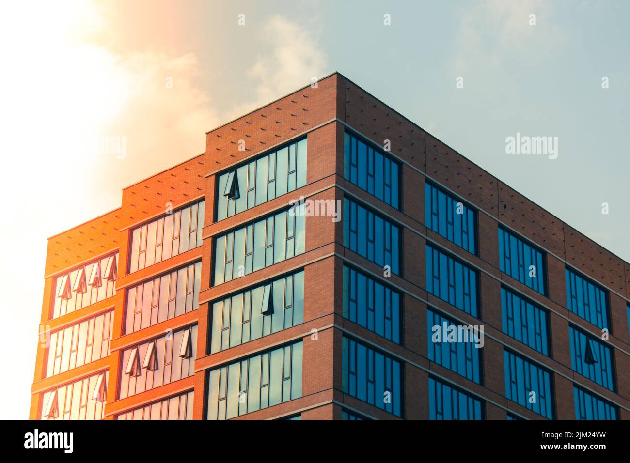 Exterior of modern architecture. Black windows, the facade of a modern ...