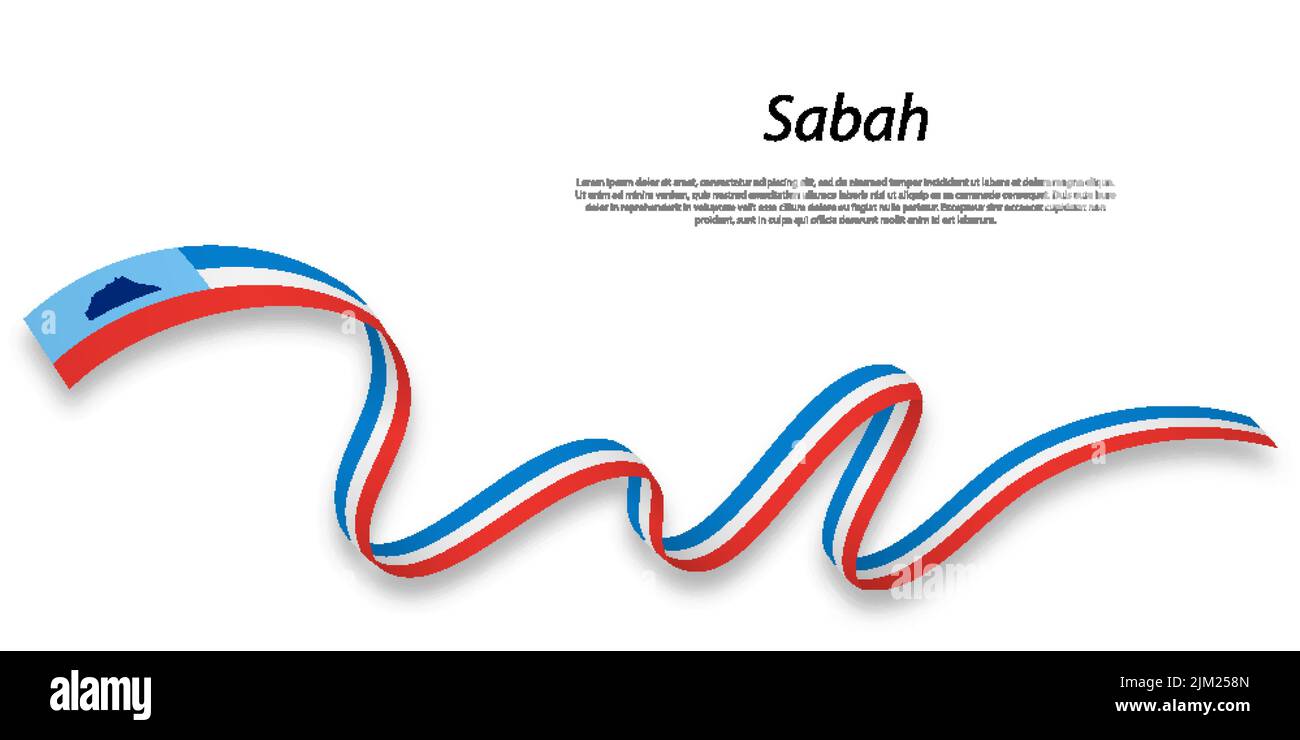 Waving ribbon or stripe with flag of Sabah is a state of Malaysia Stock ...