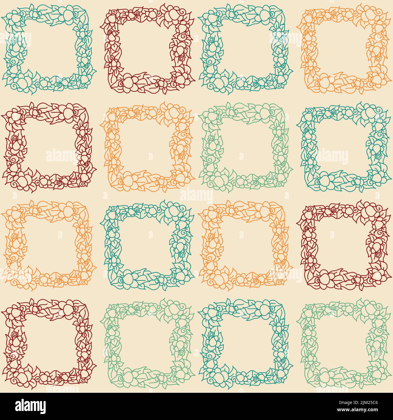 Square frame with rose and leaf, pastel color seamless pattern for ...