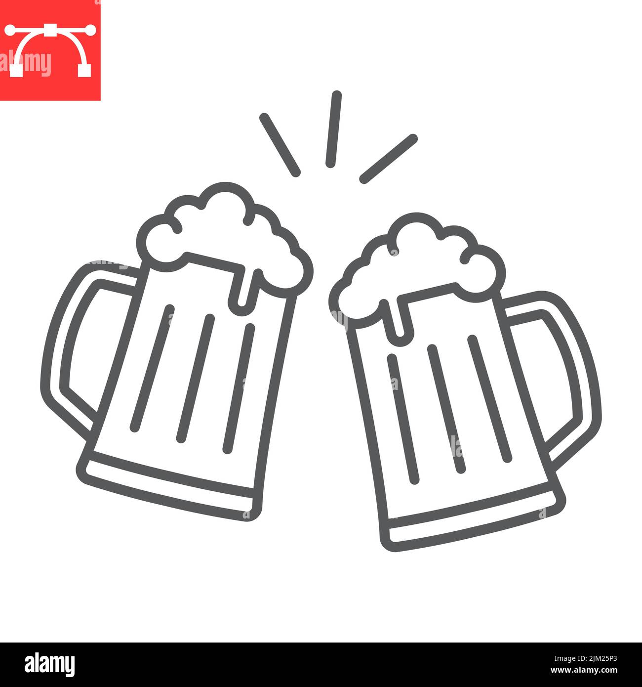 Beer cheers line icon, beverage and oktoberfest, toasting beer mugs ...