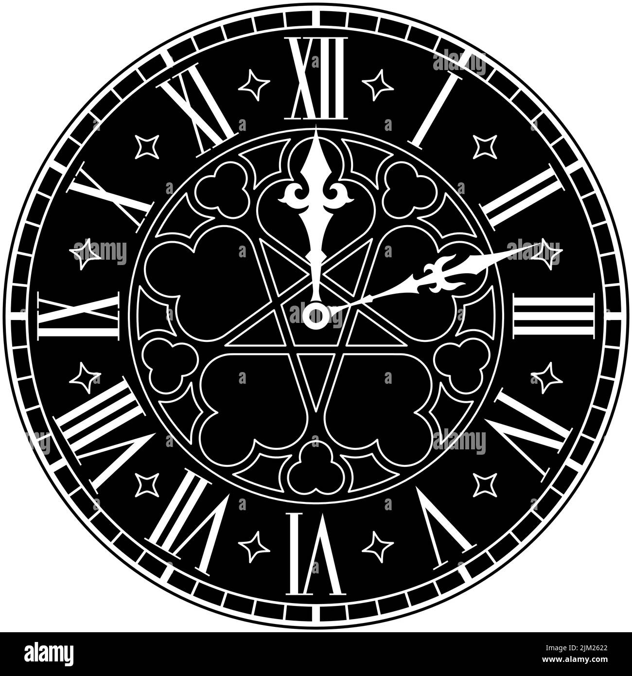 Gothic Clock Face With Roman Numerals. Vector vintage image Stock ...