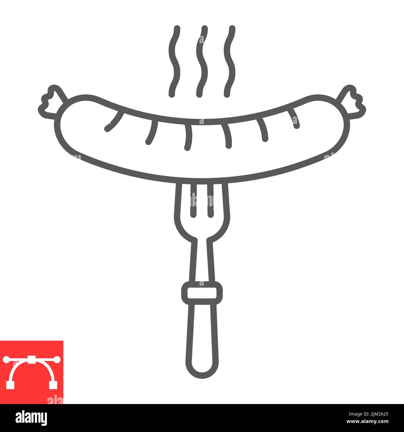 Sausage on fork line icon, meat and oktoberfest, bratwurst on fork ...