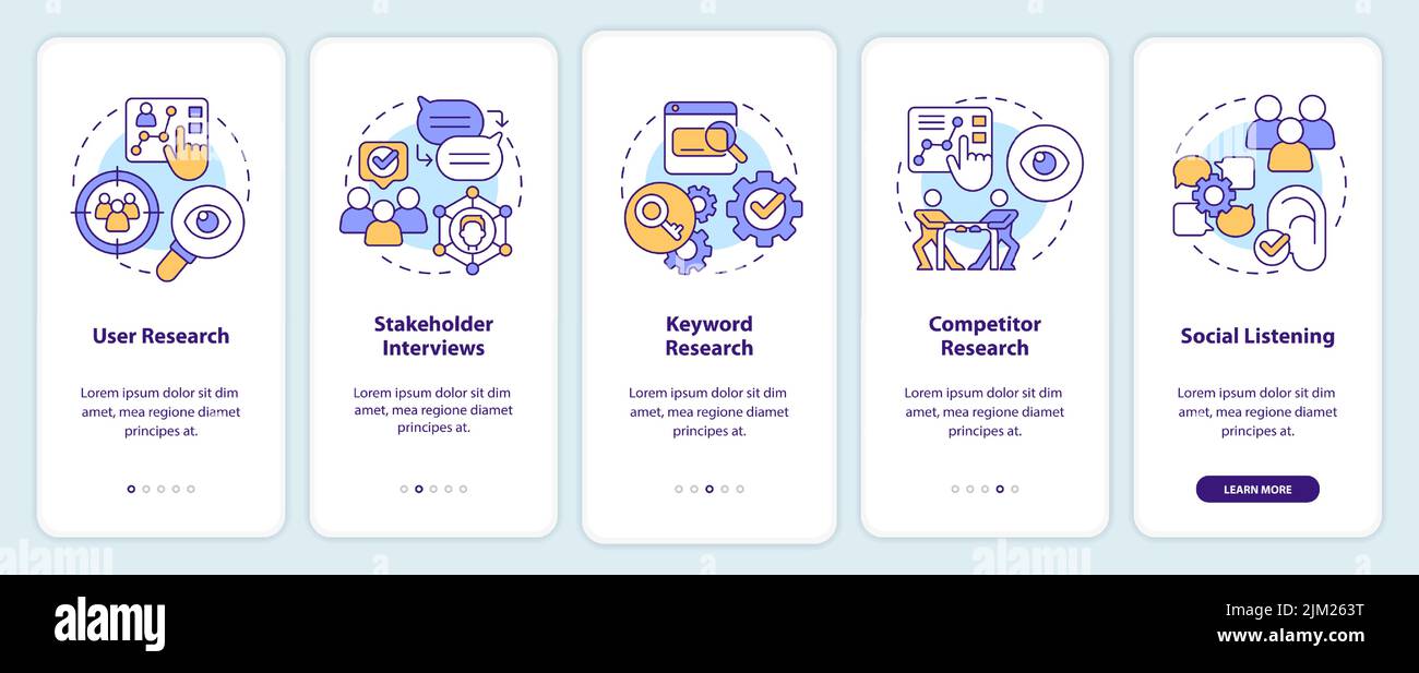 Research for content design onboarding mobile app screen Stock Vector ...