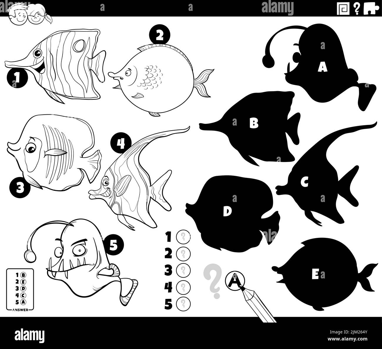 Black and white cartoon illustration of finding the right shadows to ...