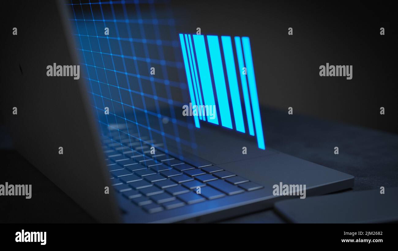 Barcode glowing icon scanning technology 3D Render Stock Photo - Alamy