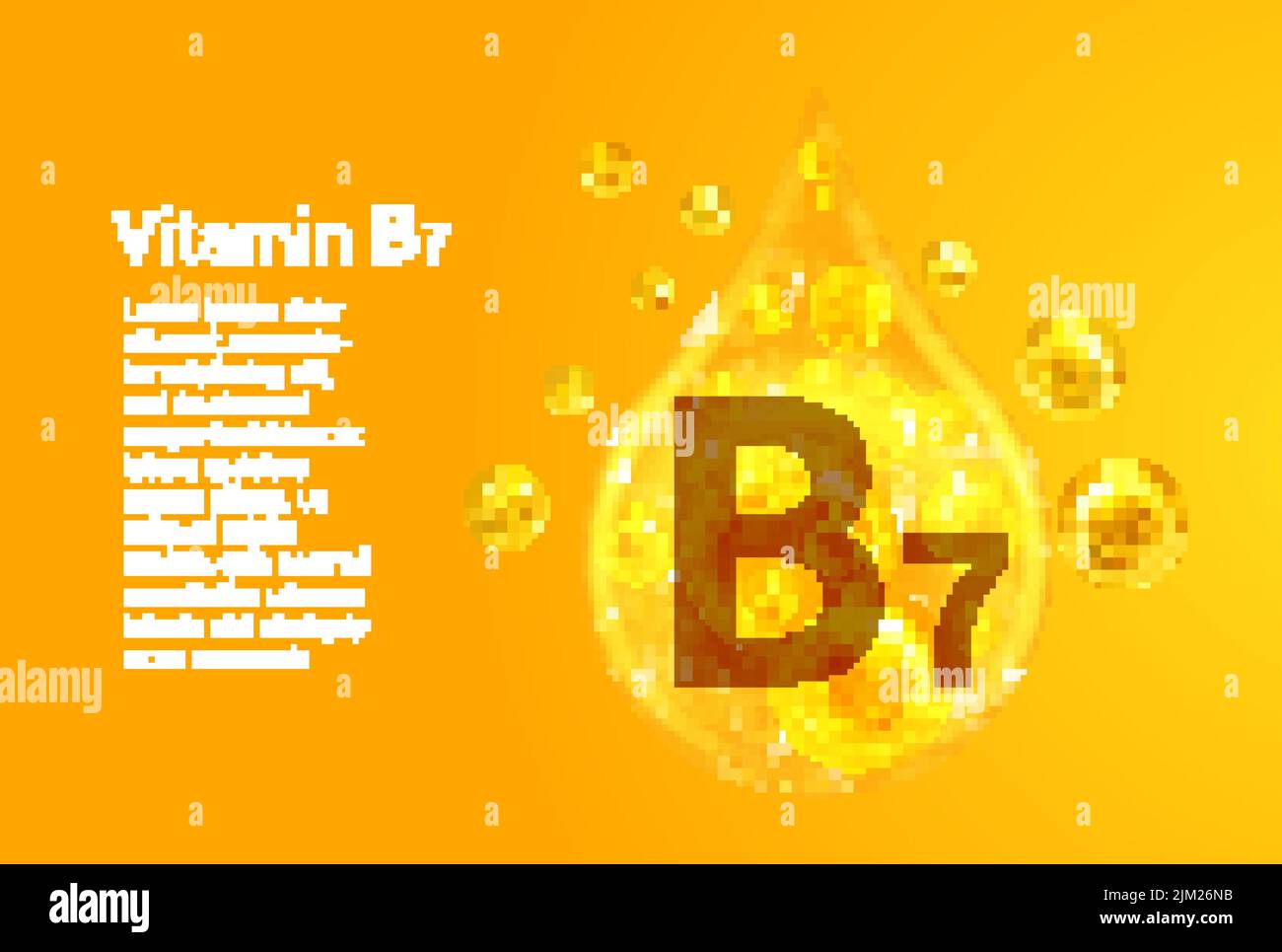 Vitamin B7. Baner with vector images of golden drops with oxygen ...