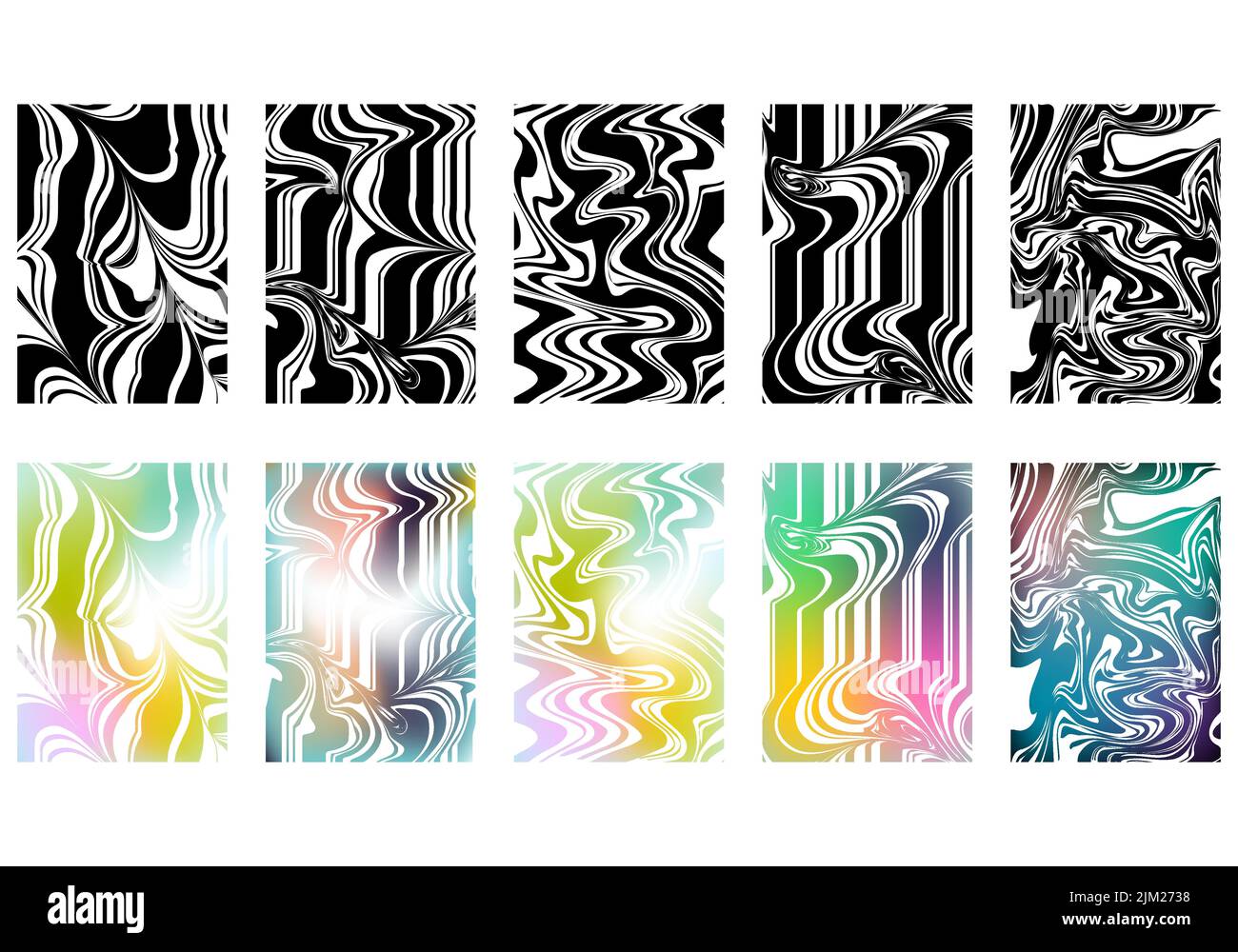 Abstract cover melted gradient stripes set. Futuristic Y2K geometric ...