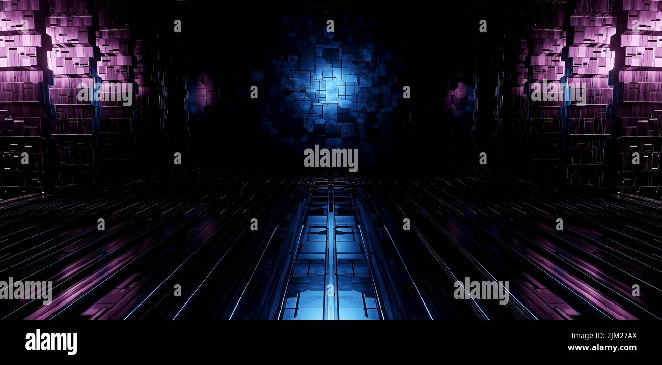 Empty Futuristic Metallic Pillars And Floor Dark Black Illustrative ...