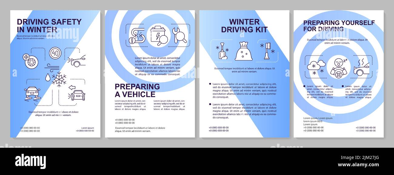 Wintertime driving safety rules blue brochure template Stock Vector ...