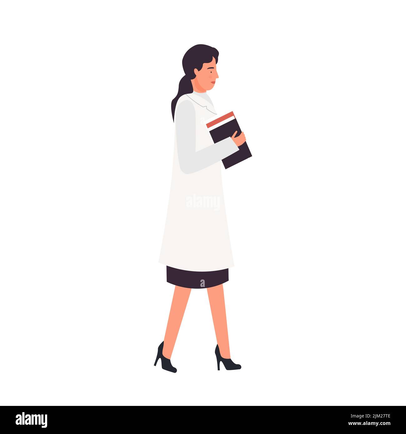 Walking female doctor with documents. Hospital clinician, medic worker ...