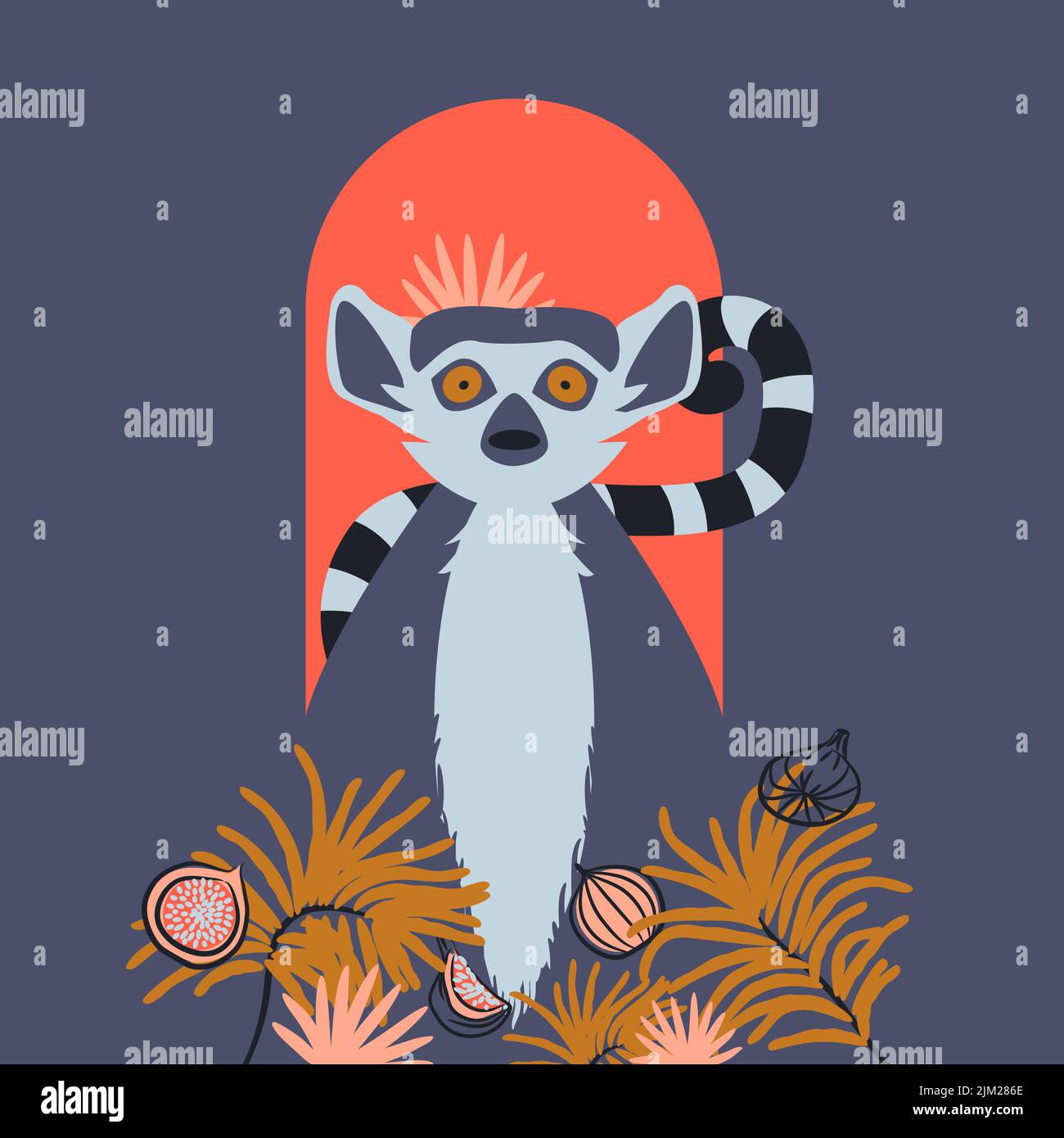 Cute Lemur cartoon vector illustration. Card or Tshirt illustration ...