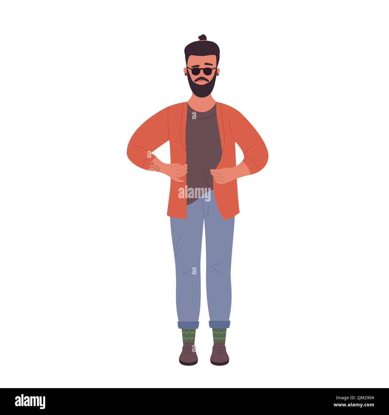 Cool young hipster man. Standing stylish boy in casual clothes vector ...