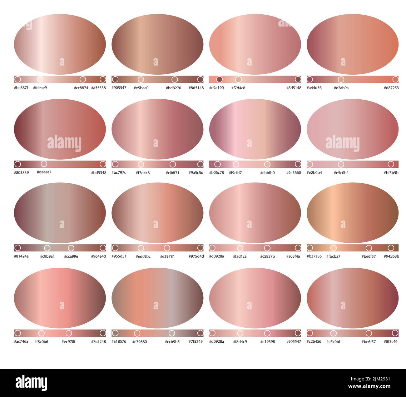 Rose gold gardient set with color codes for vector illustration. Pink ...