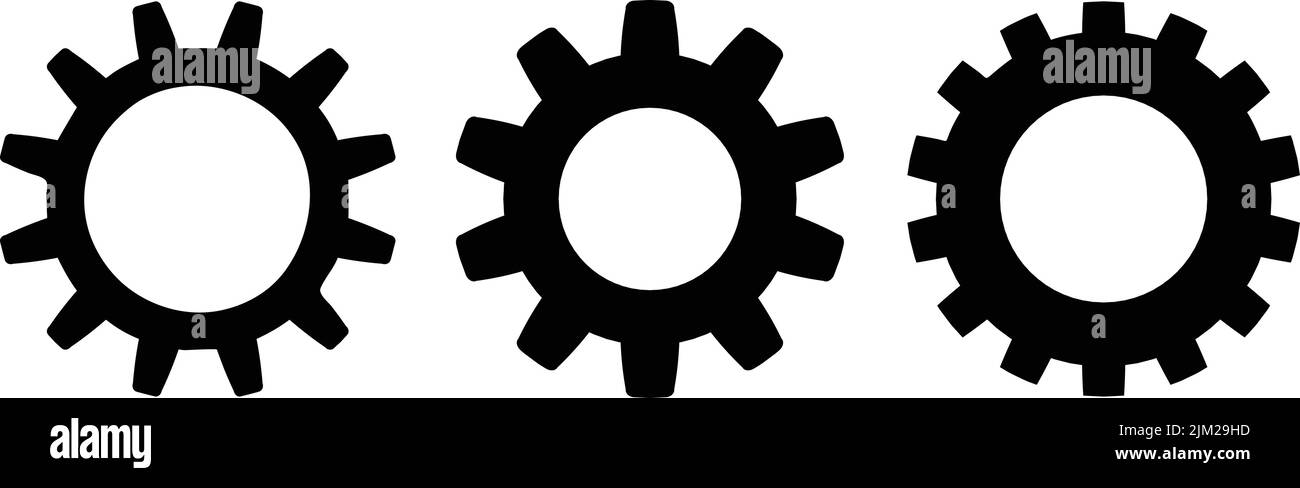 A digital illustration of a pack of gear symbols on a white background ...