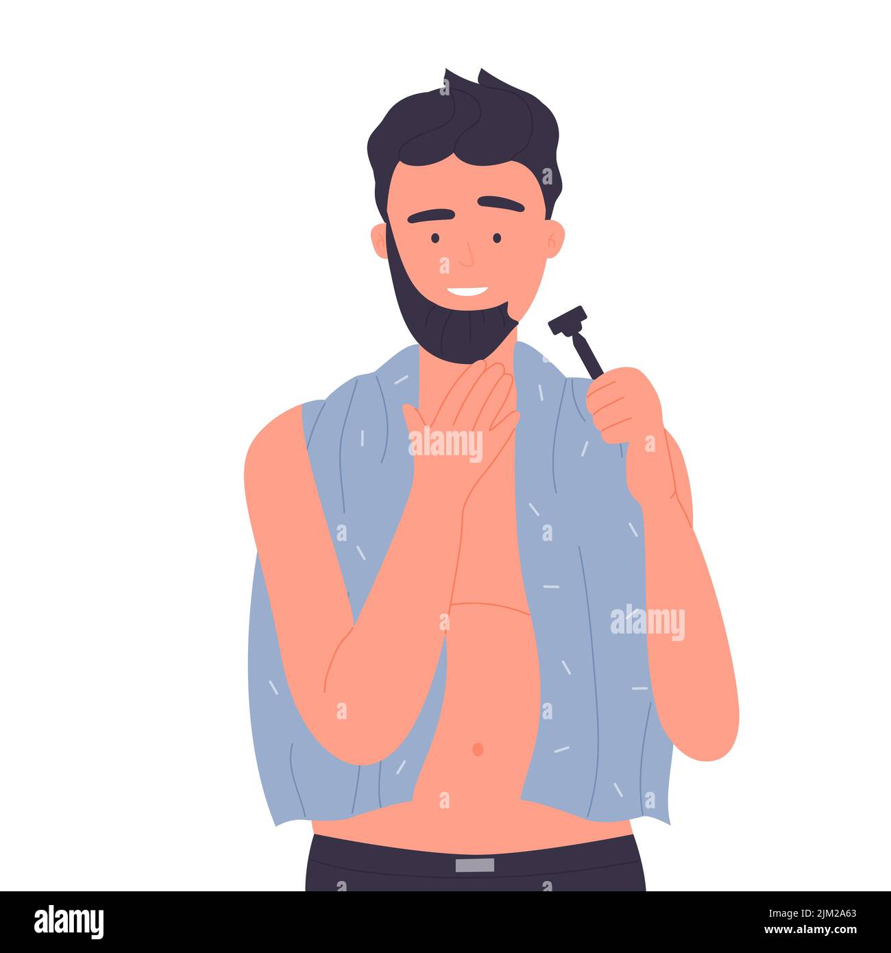 Man shaving his face. Men morning routine, face care procedures vector ...