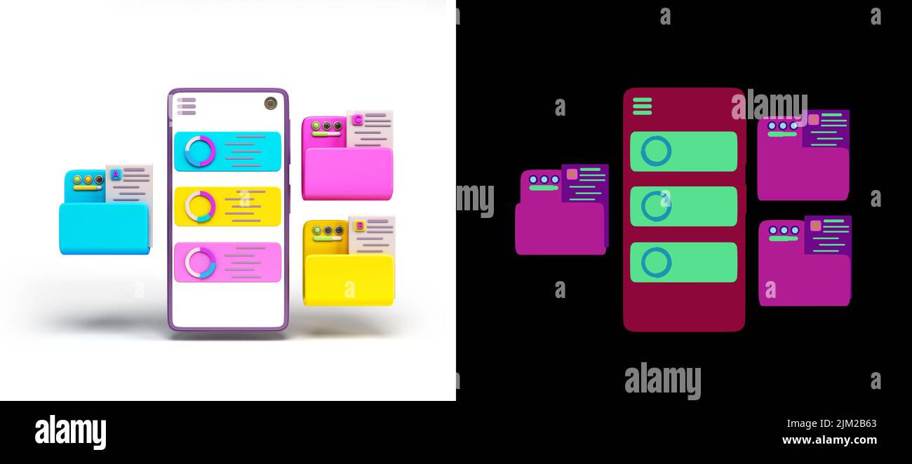 Internal storage concept smartphone with file folders on screen 3d ...