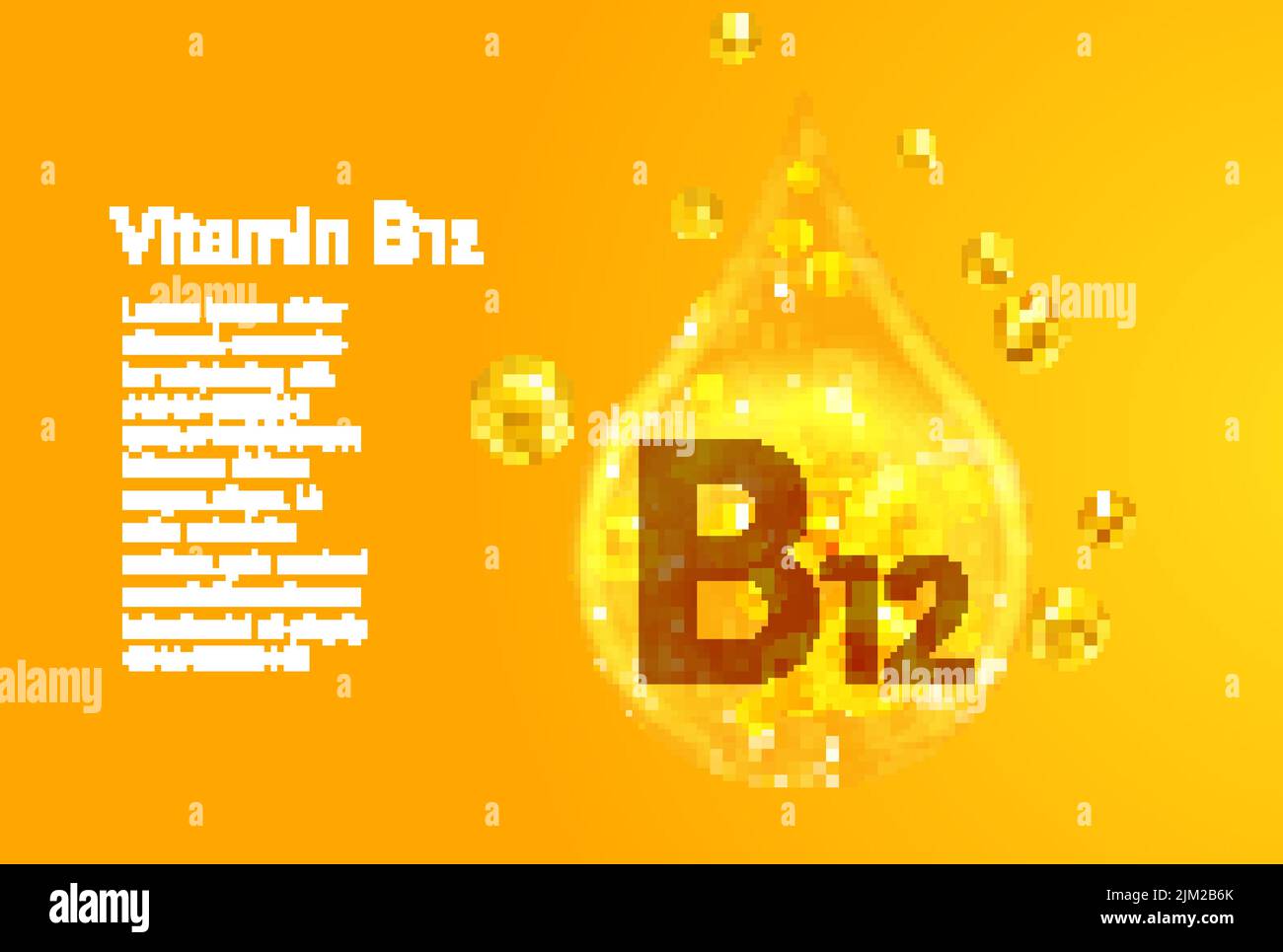 Vitamin B12. Baner with vector images of golden drops with oxygen ...