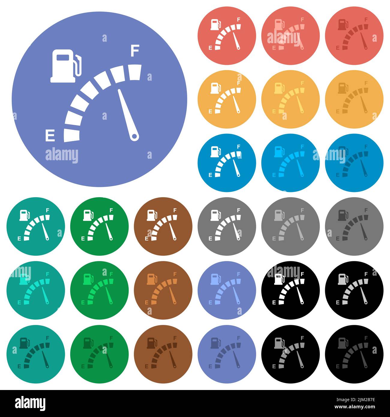 Fuel gauge multi colored flat icons on round backgrounds. Included ...