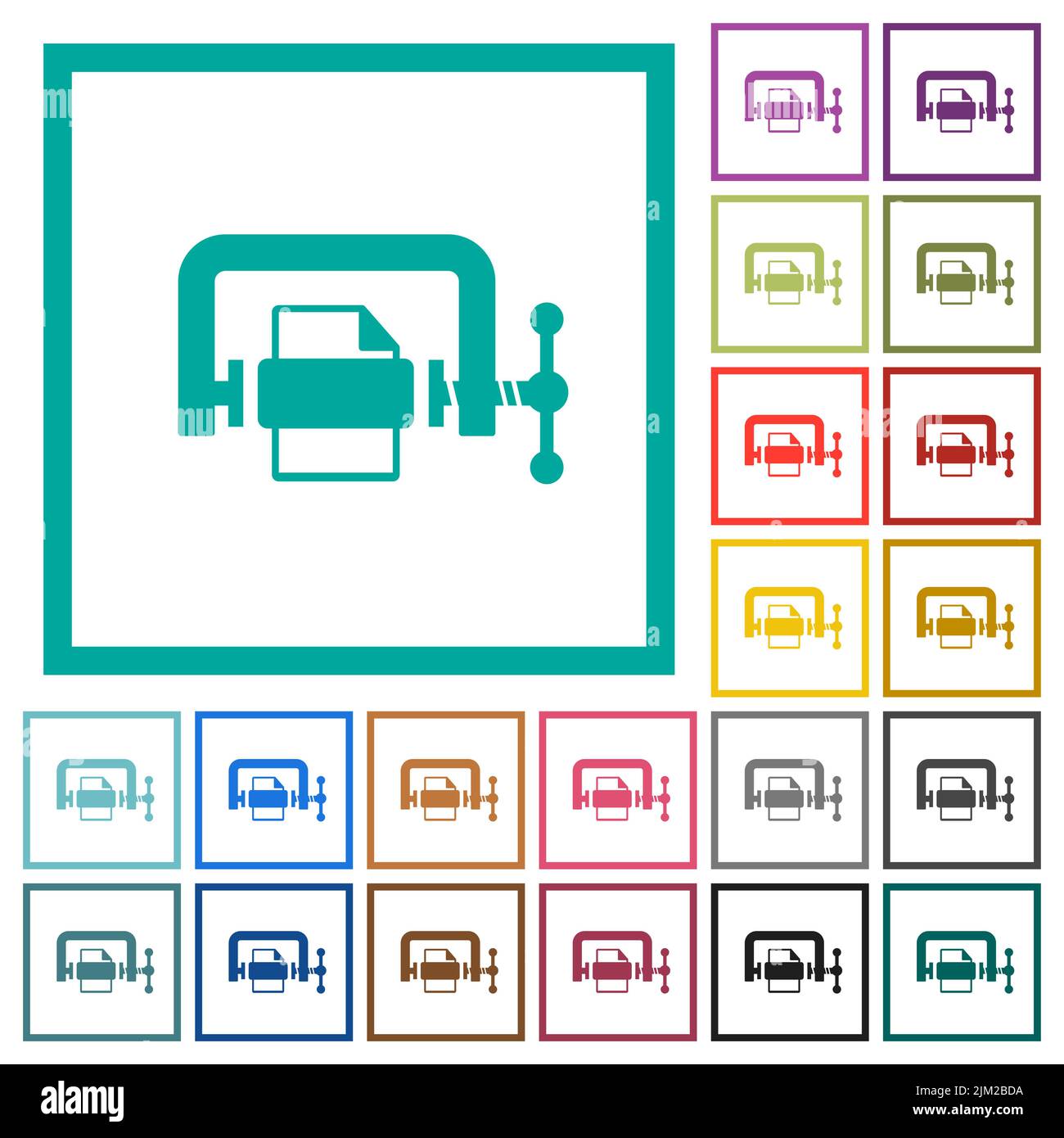 File Compression Solid Flat Color Icons With Quadrant Frames On White Background Stock Vector