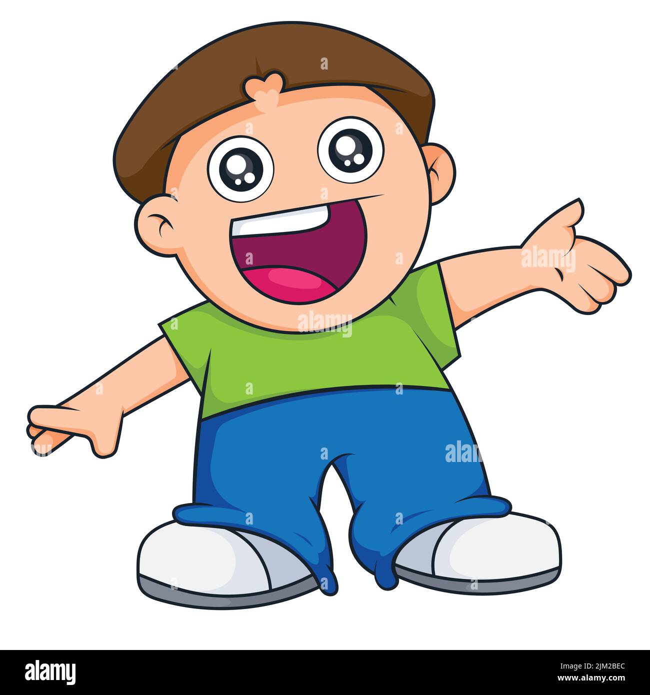 Cute boy standing and presenting something with his hand. Product ...