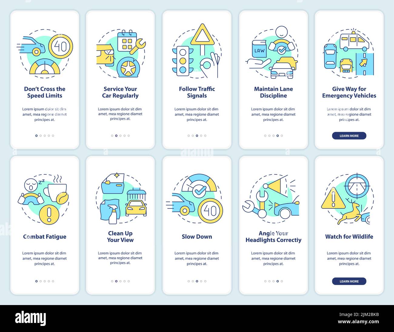 Driving safety onboarding mobile app screen set Stock Vector Image ...