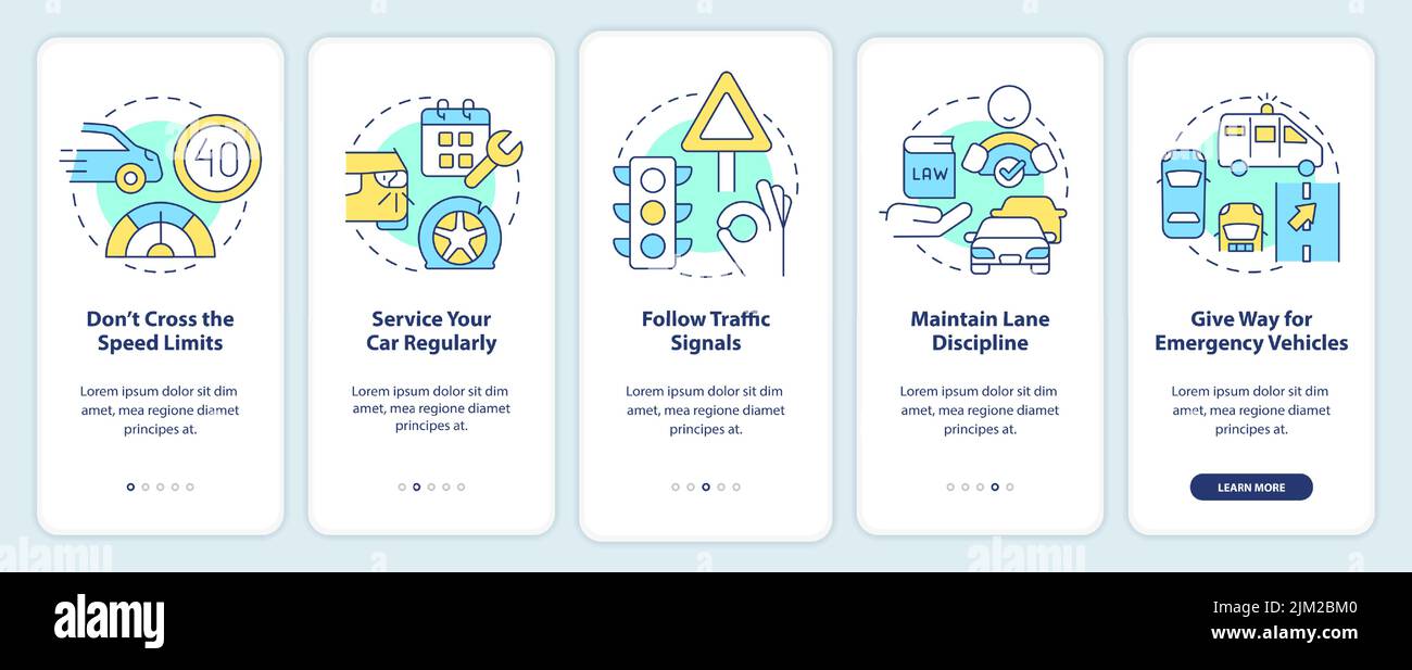 Common driving safety rules onboarding mobile app screen Stock Vector ...