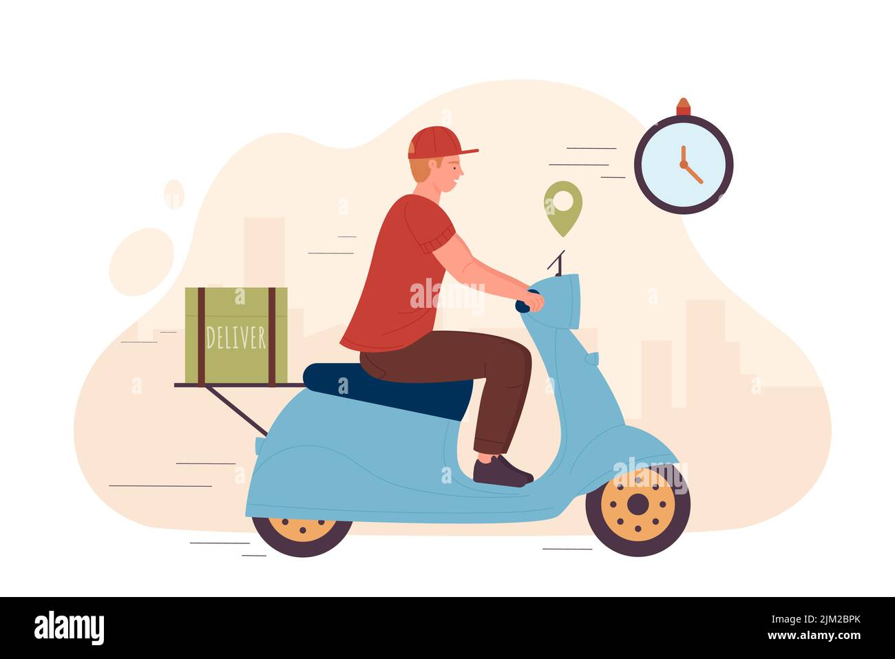 Express delivery service, deliveryman riding scooter fast to deliver ...