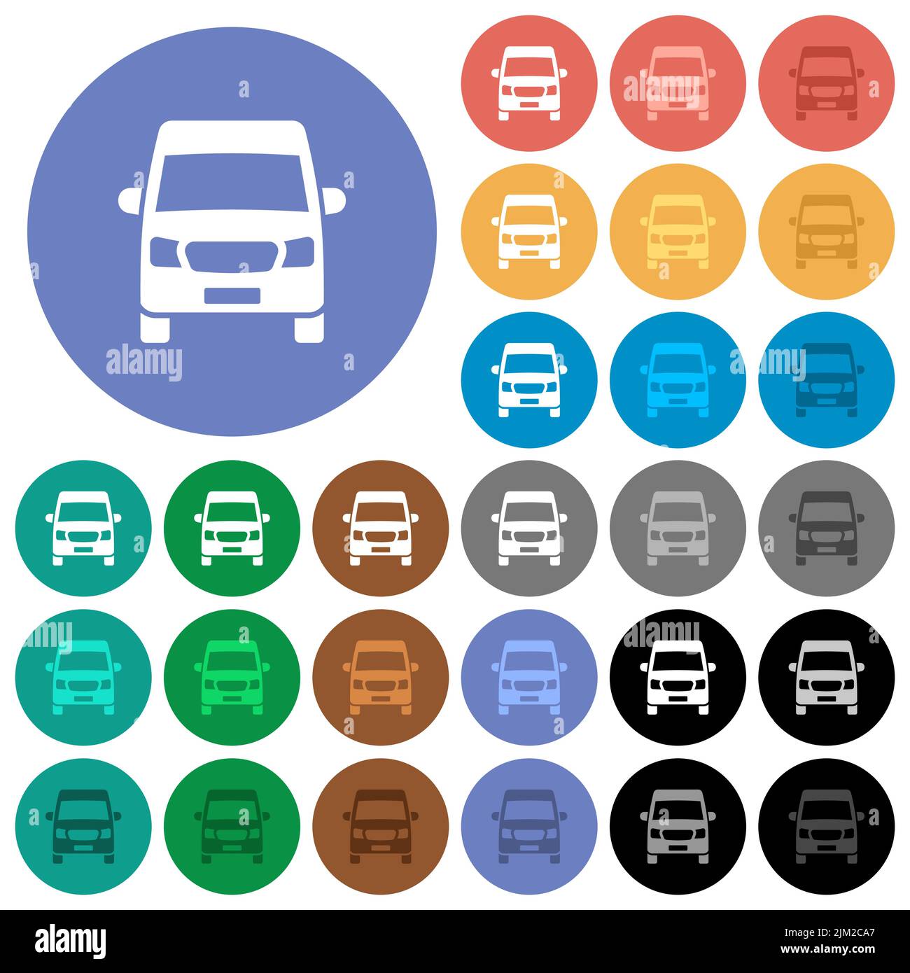 Van front view multi colored flat icons on round backgrounds. Included ...