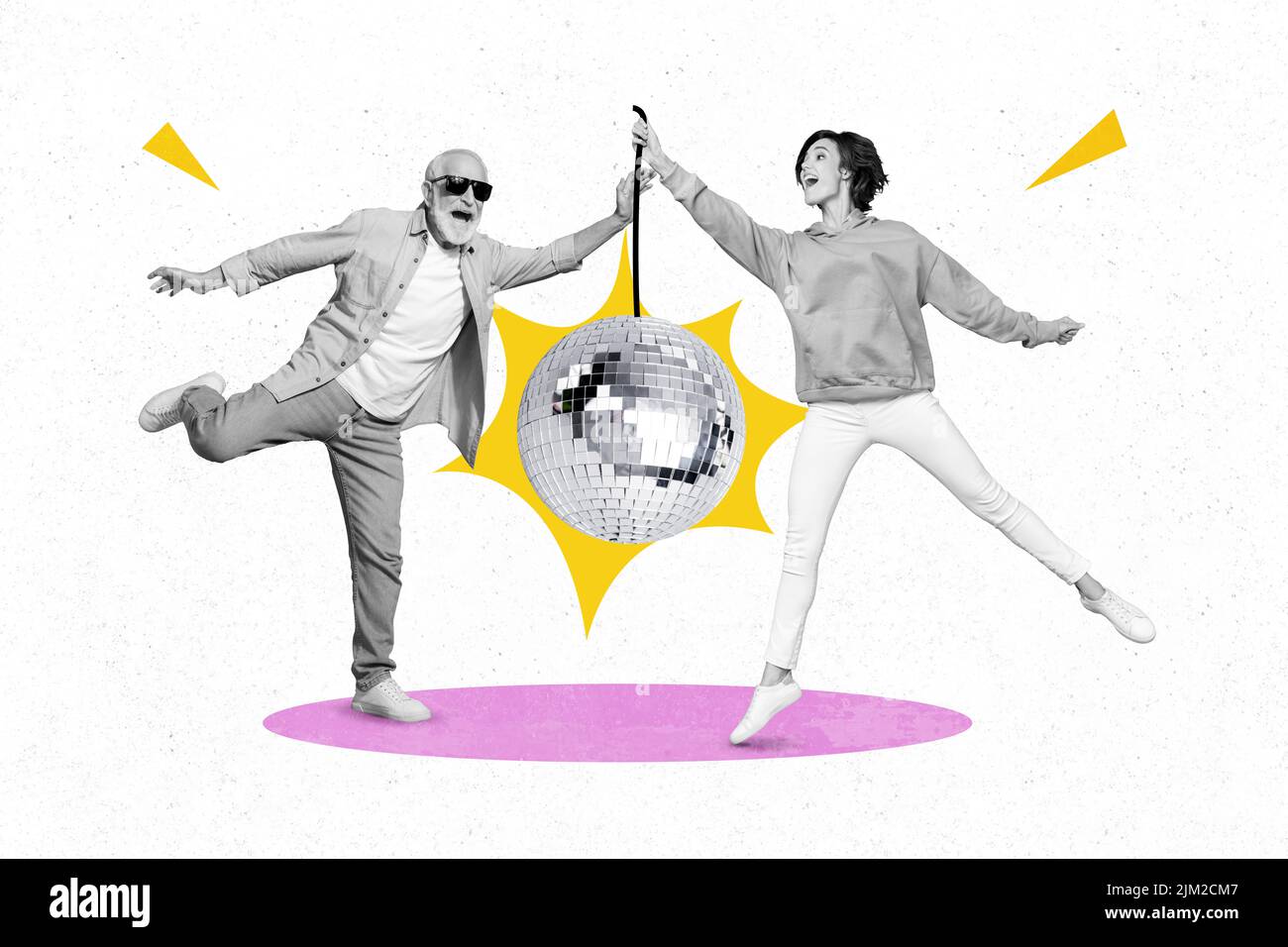 3d retro abstract creative artwork template collage of lady senior guy ...