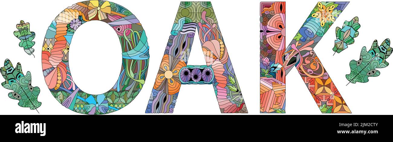 Hand-painted art design. Hand drawn illustration word OAK for t-shirt ...