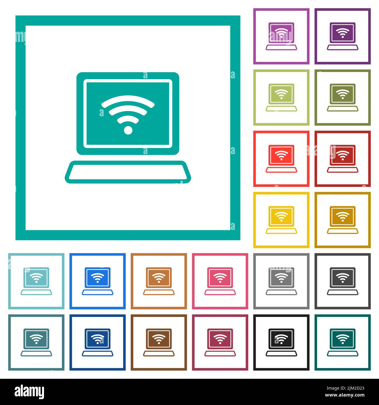 Laptop computer with wireless symbol alternate flat color icons with ...