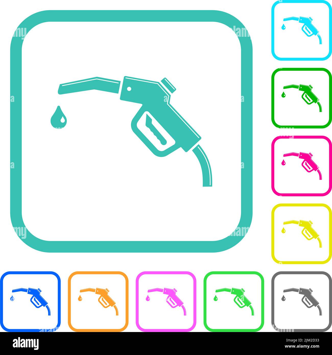 Glossy gasoline pump fuel nozzle vivid colored flat icons in curved ...