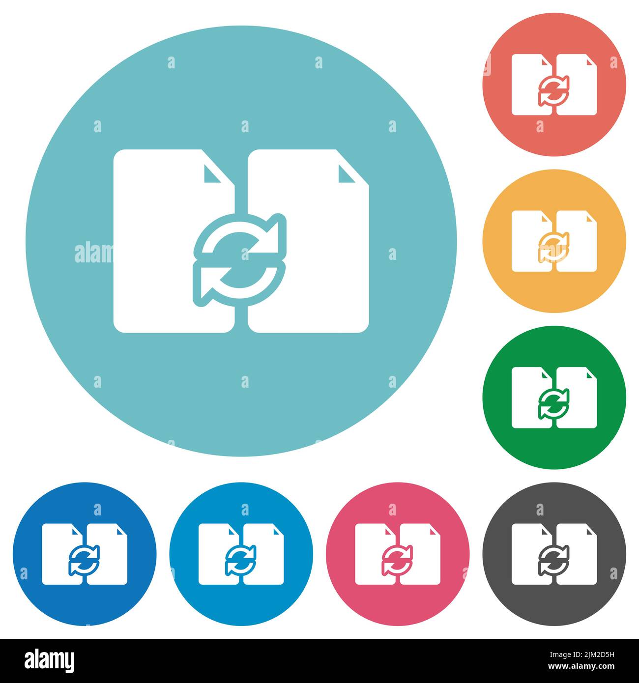 Swap documents solid flat white icons on round color backgrounds Stock ...